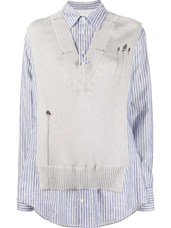 MAISON MARGIELA Layered Knit-detail Shirt - Blue