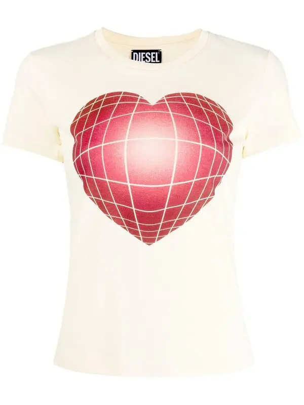 DIESEL® T-sli-c2 Grid Heart-print T-shirt - Yellow