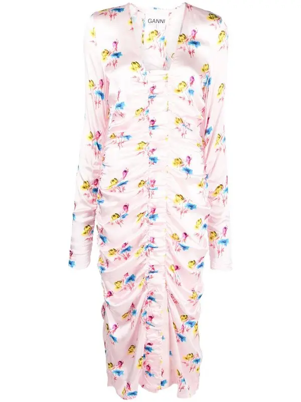 GANNI Draped Satin Dress