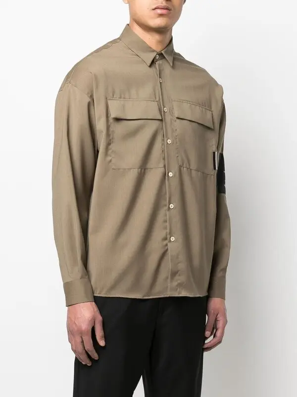 LOW BRAND Logo-patch Sleeve Detail Shirt - Green