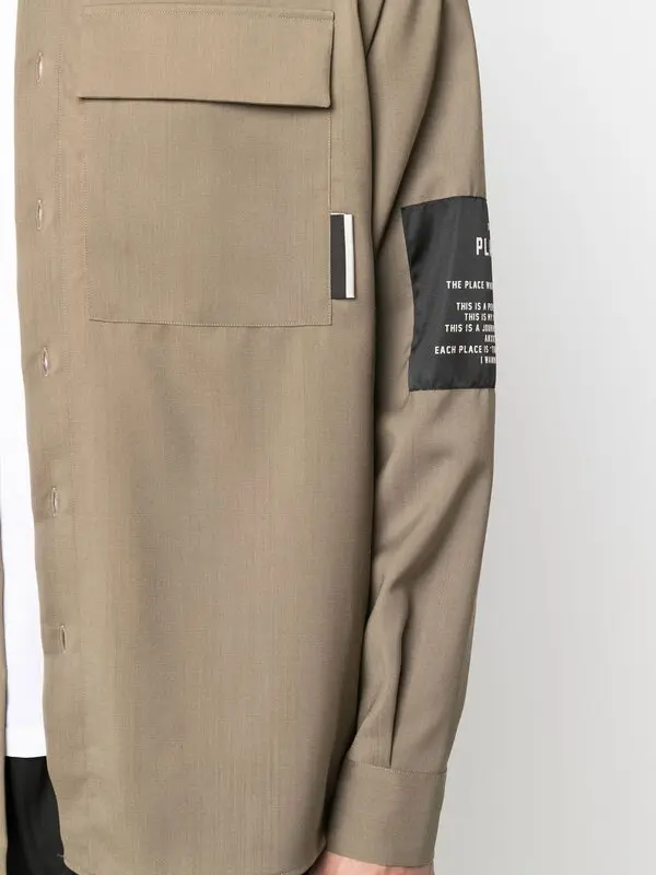 LOW BRAND Logo-patch Sleeve Detail Shirt - Green