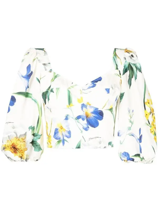 Dolce & Gabbana Floral-print Cropped Blouse - White