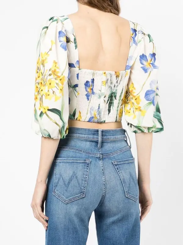 Dolce & Gabbana Floral Print Sweetheart Neck Cropped Blouse