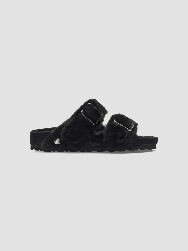 BIRKENSTOCK Arizona Shearling Dual-buckle Slide Sandals - Black