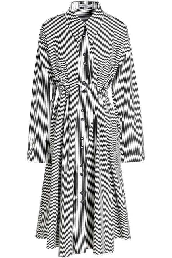 Palmer//harding Striped Cotton-poplin Midi Shirt Dress - Navy