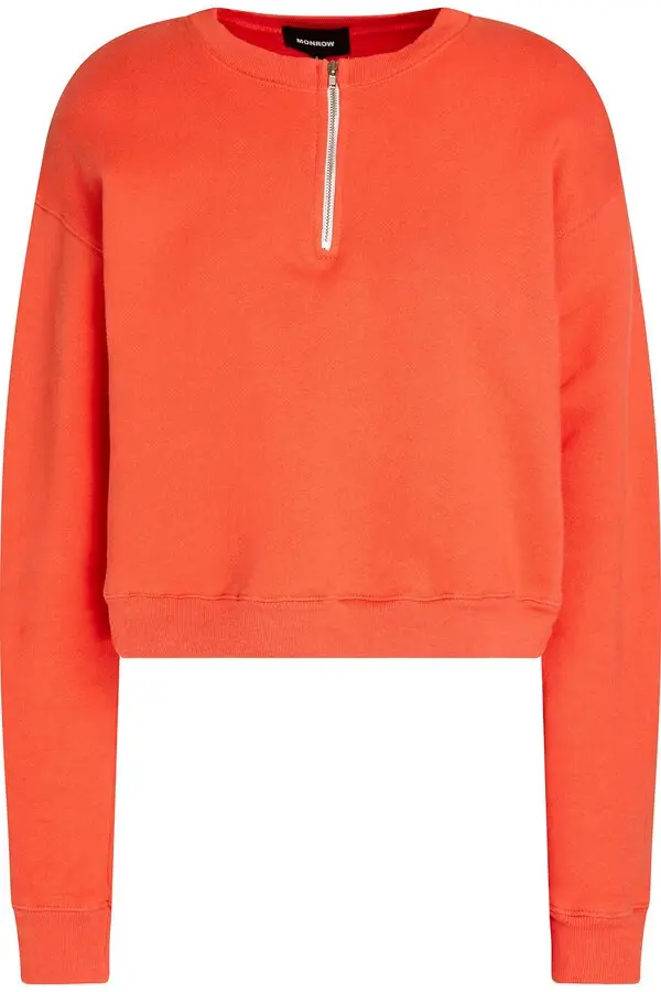 Monrow Cropped Fleece Sweatshirt - Coral