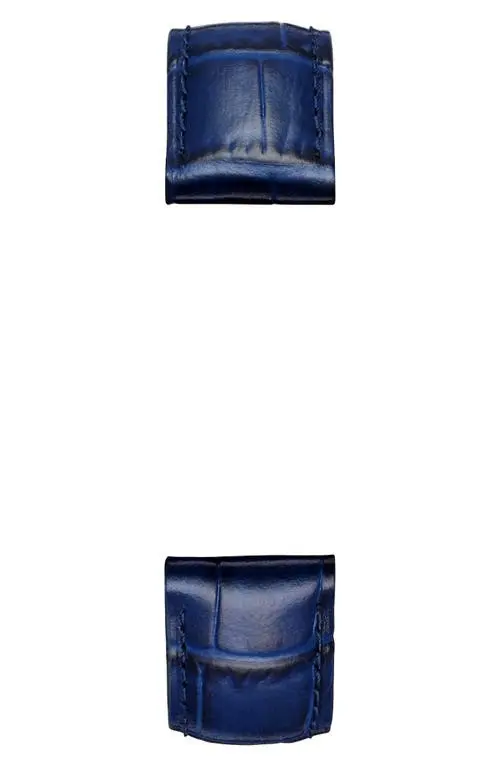 Michele 18mm Croc Embossed Leather Watch Strap - Navy