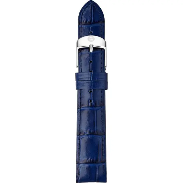 Michele 18mm Croc Embossed Leather Watch Strap - Navy