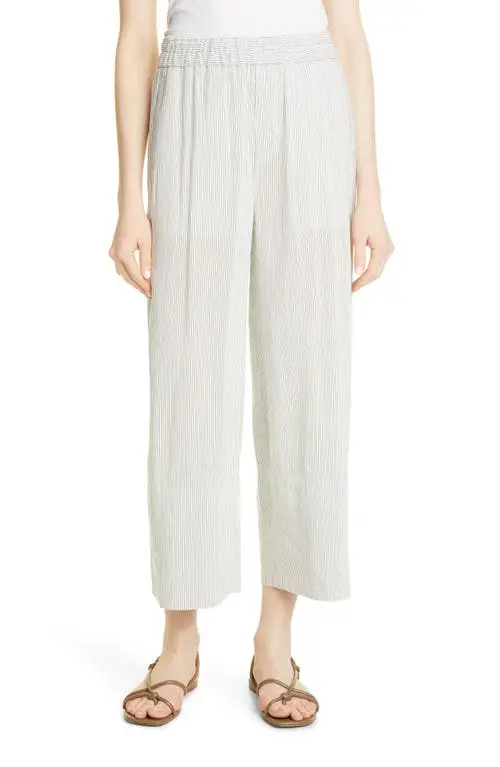 Vince Stripe Linen Blend Crop Pull-on Pants