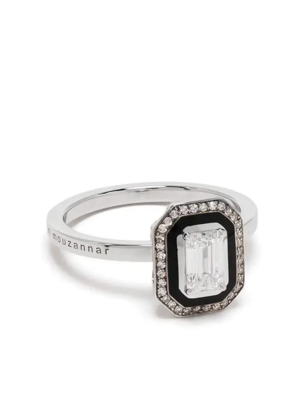 SELIM MOUZANNAR 18kt White Gold, Diamond And Enamel Ring - Silver