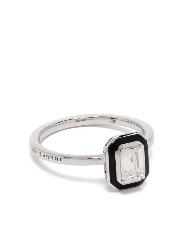 SELIM MOUZANNAR 18kt White Gold Diamond And Enamel Ring - Silver
