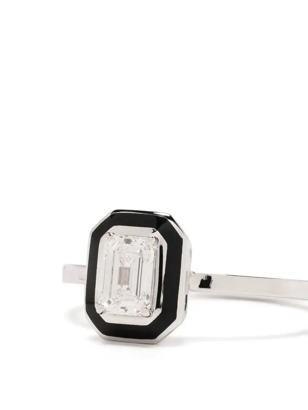 SELIM MOUZANNAR 18kt White Gold Diamond And Enamel Ring - Silver