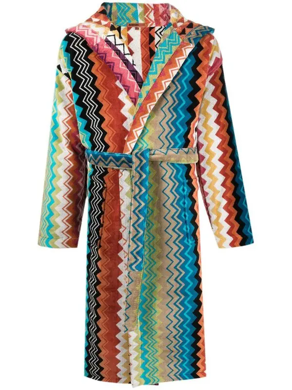 Missoni Giacomo Belted Hooded Bathrobe - Blue