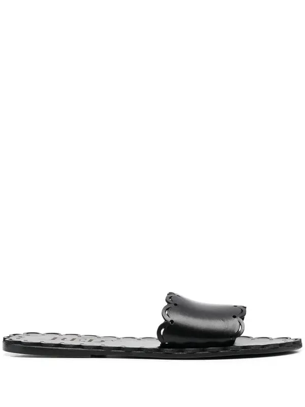Red Valentino Scalloped Leather Slide Sandals