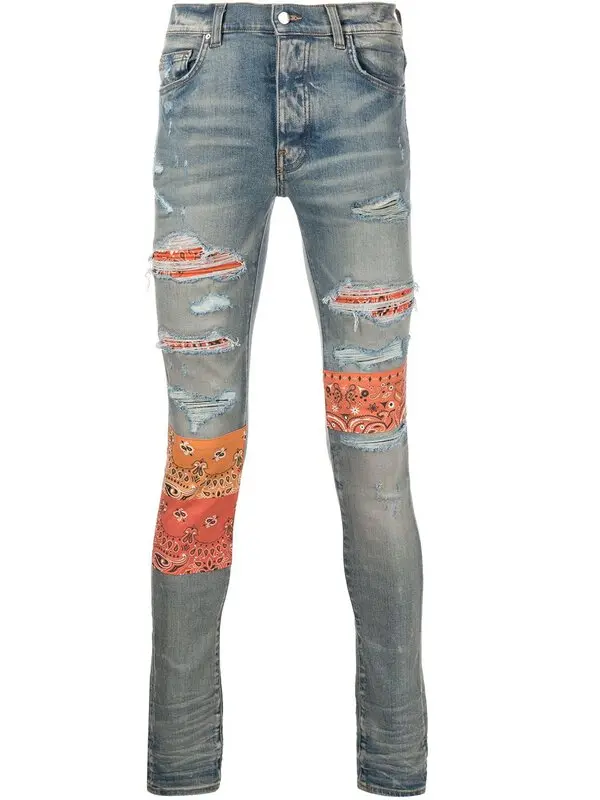 Amiri Bandana Artpatch Skinny Jeans - Blue