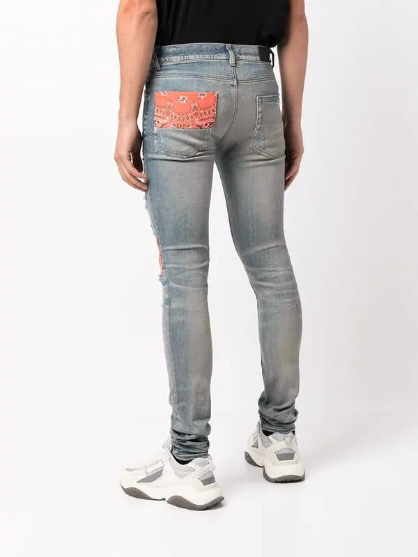 Amiri Bandana Artpatch Skinny Jeans - Blue