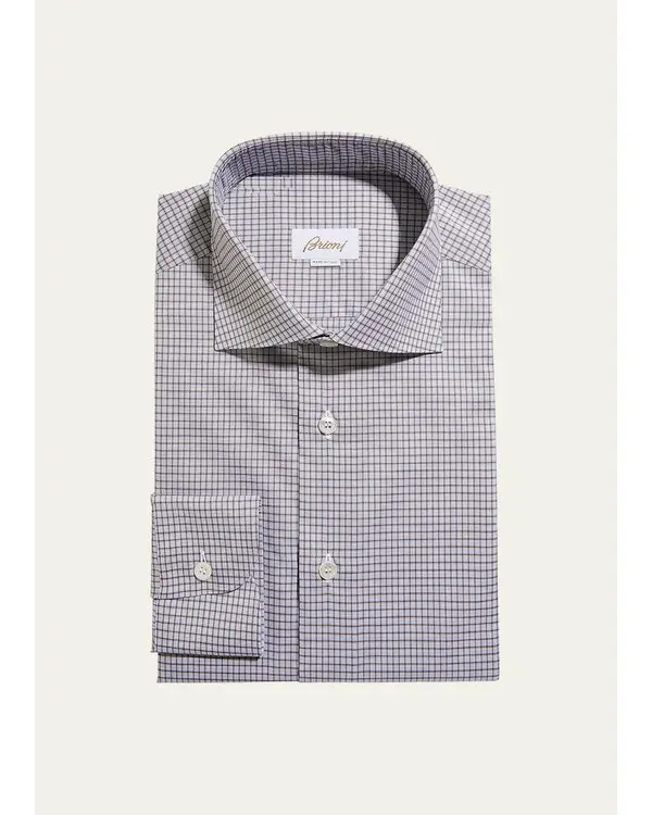 Brioni Graph Check Cotton Dress Shirt
