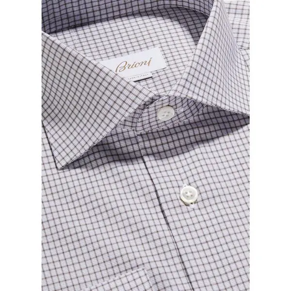 Brioni Graph Check Cotton Dress Shirt