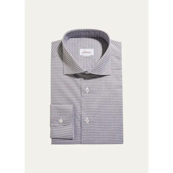 Brioni Graph Check Cotton Dress Shirt