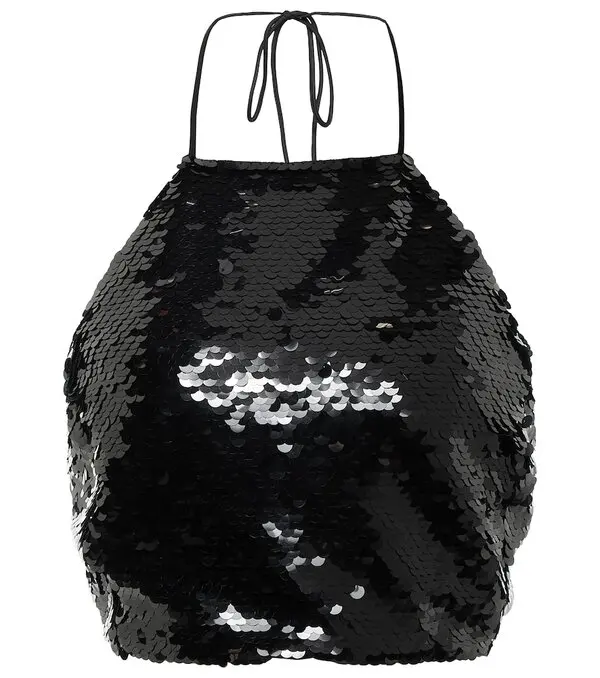 Magda Butrym Sequined Halterneck Crop Top - Black