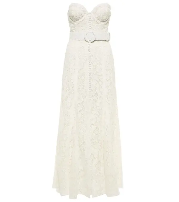 Costarellos Sharie Belted Lace Maxi Dress