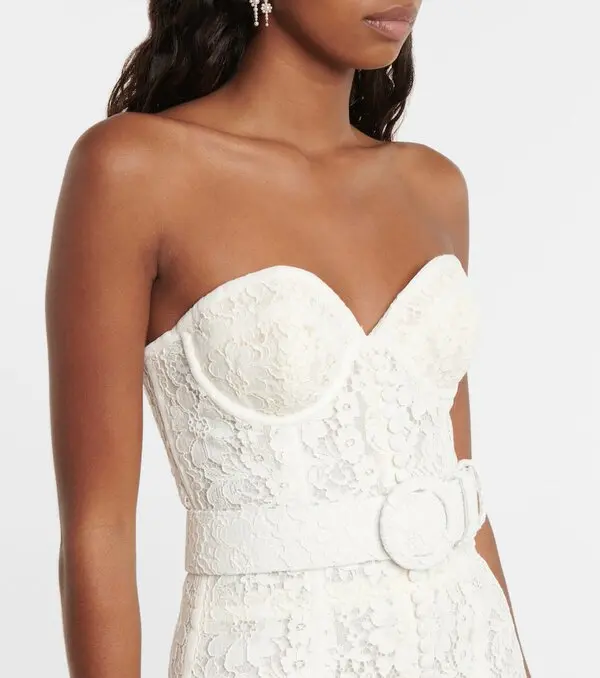 Costarellos Sharie Belted Lace Maxi Dress