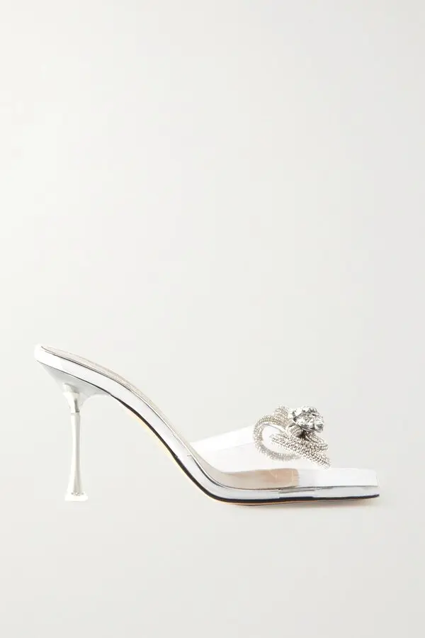 Mach & Mach Double Bow Crystal-embellished Mules - Neutrals
