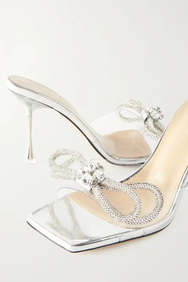 Mach & Mach Double Bow Crystal-embellished Mules