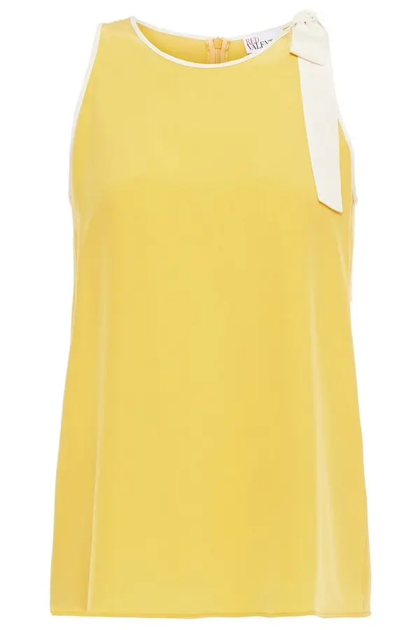 Red Valentino Bowembellished Silk Crepe De Chine Top - Yellow