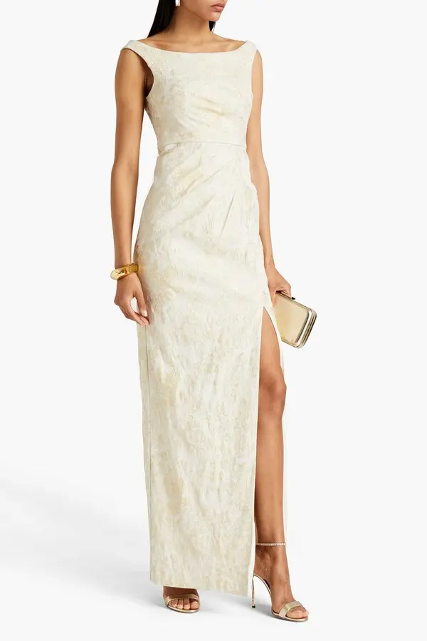Aidan Mattox Draped Metallic Jacquard Gown Metallic Us 8 In Gold - 80% Off  | Editorialist