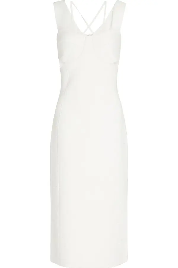 Herve Leger Ribbed Knit Cutout Midi Dress - White