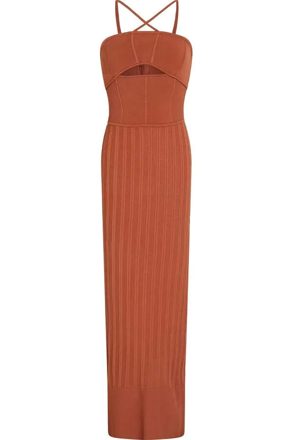 strapless open back dress Herve Leger Bright Orange Stretch Bandage Bodycon Dress – Loop Generation main image 1