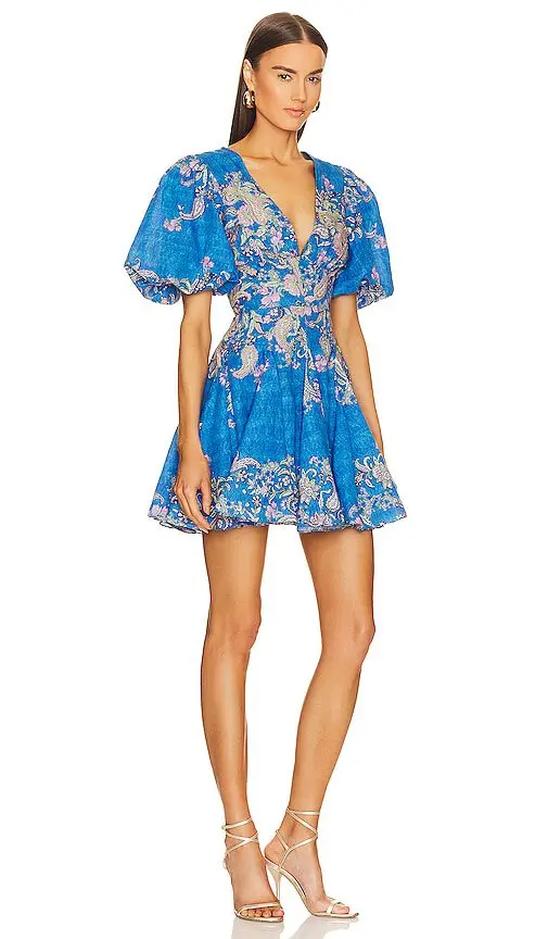Hemant & Nandita Short Floral Embroidered Dress With Ruffled Hem - Cobalt  Blue | Editorialist