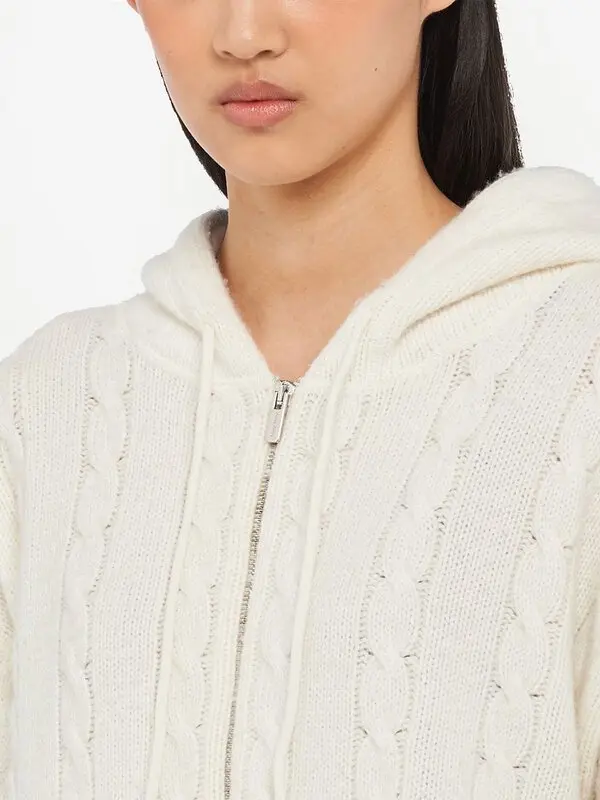 Miu Miu Embroidered-Logo Cable-Knit Hoodie - White | Editorialist