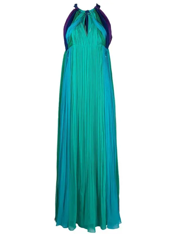 Alberta Ferretti Draped Tulle Silk Gown - Blue