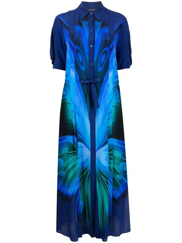 Alberta Ferretti Abstract Print Silk Shirtdress - Blue