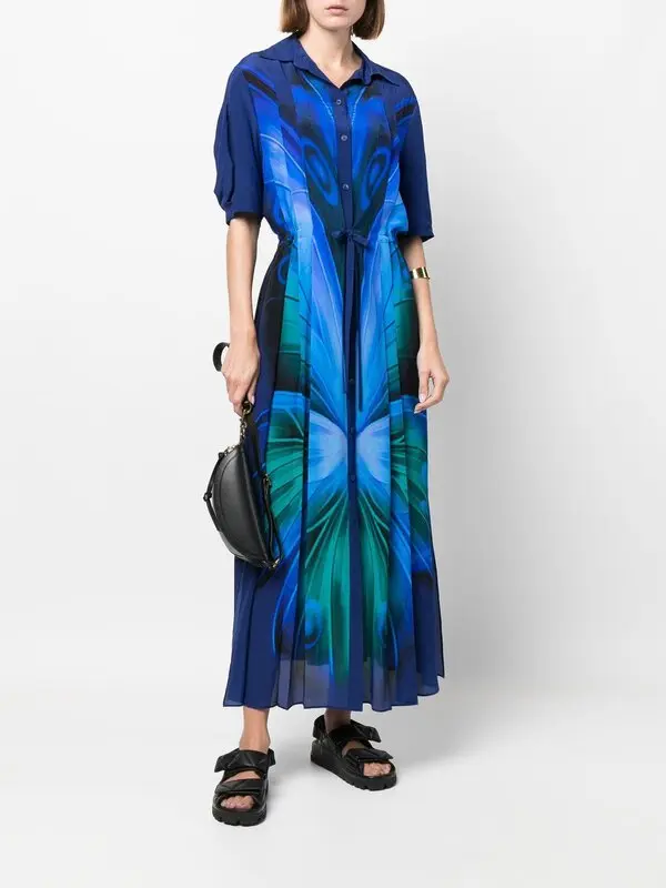 Alberta Ferretti Abstract Print Silk Shirtdress