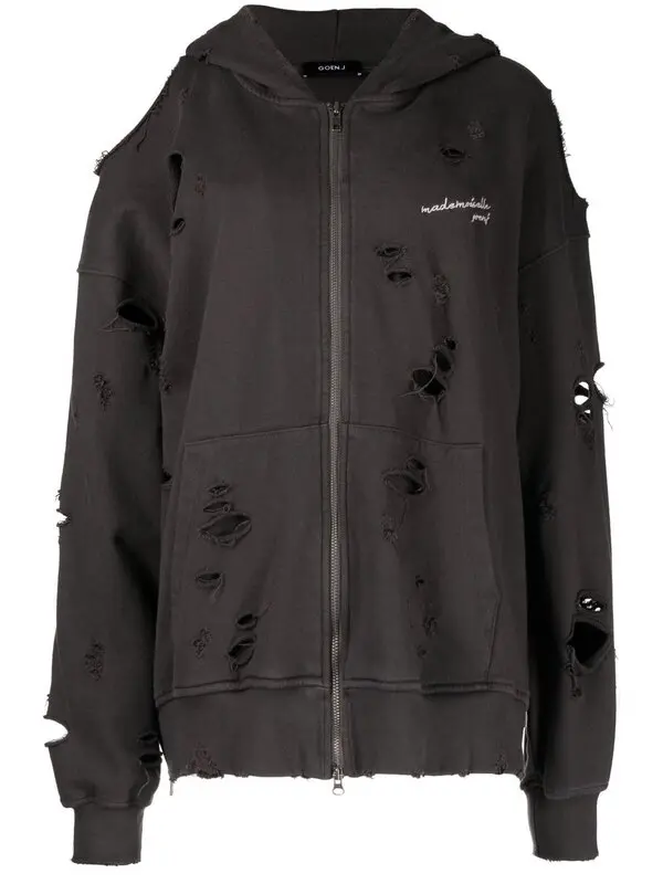 Goen.j Embroidered Distressed Hoodie
