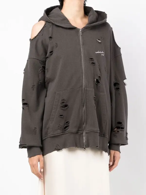 Goen.j Embroidered Distressed Hoodie
