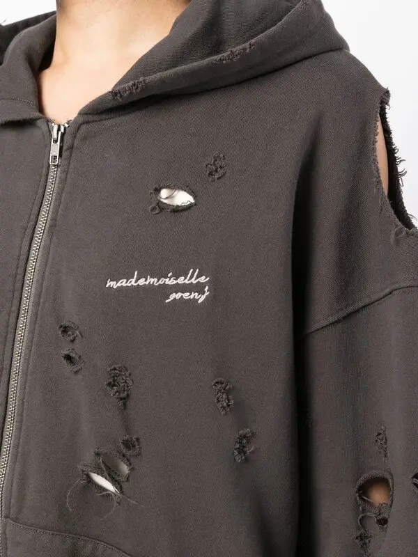 Goen.j Embroidered Distressed Hoodie
