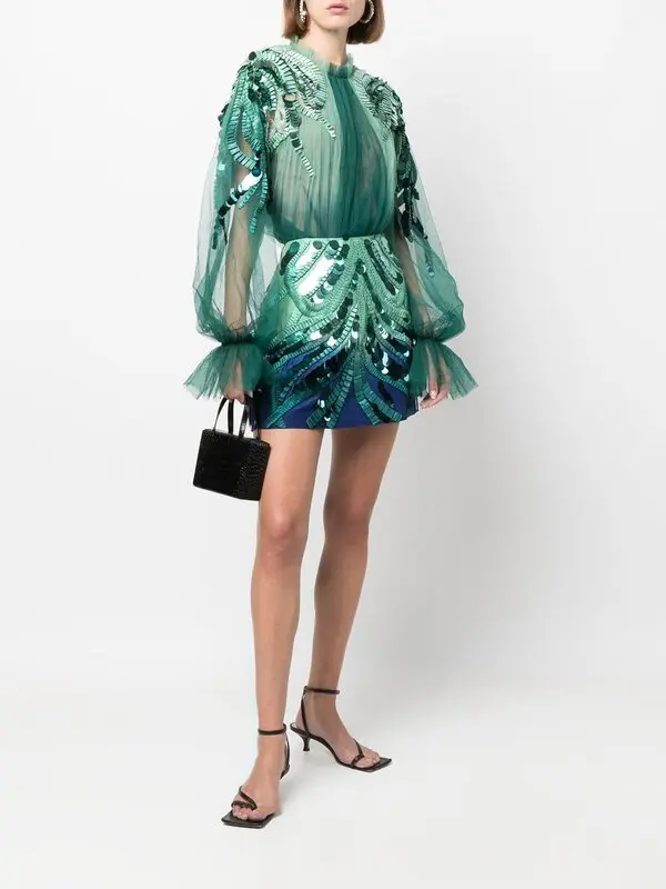 Alberta Ferretti Sequin Embellished Tulle Blouse