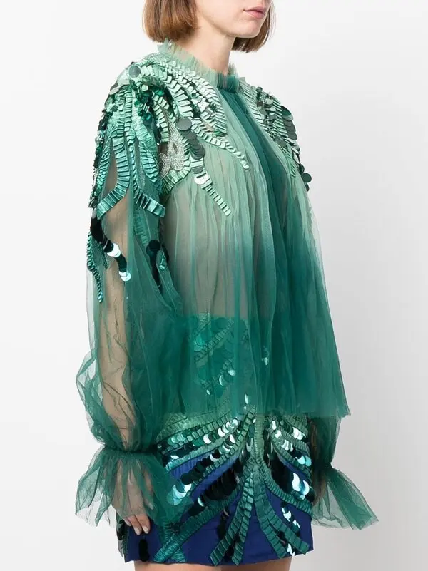 Alberta Ferretti Sequin Embellished Tulle Blouse