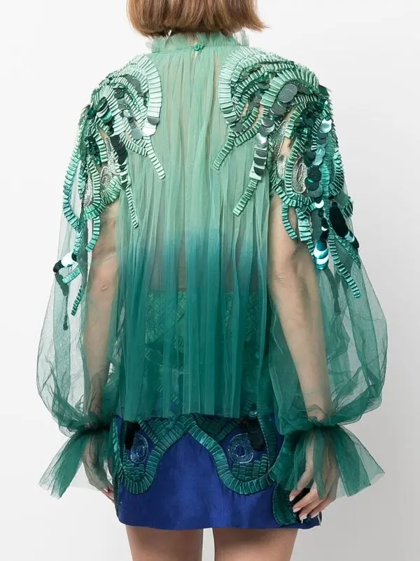 Alberta Ferretti Sequin Embellished Tulle Blouse