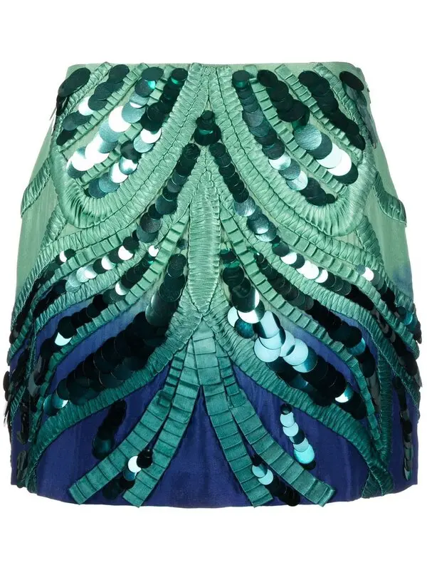 Alberta Ferretti Sequinned Pleat Mini Skirt
