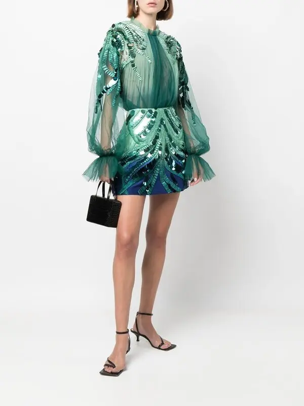 Alberta Ferretti Sequinned Pleat Mini Skirt