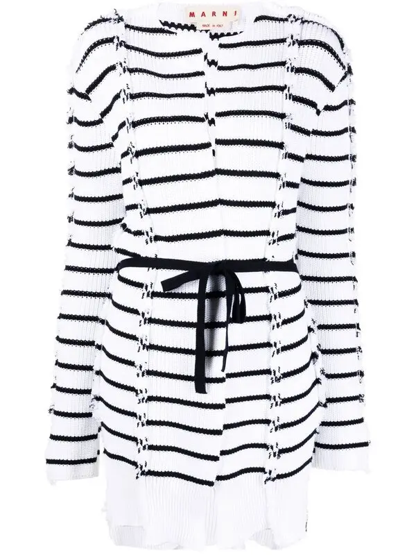 Marni Striped Knitted Cardigan - White