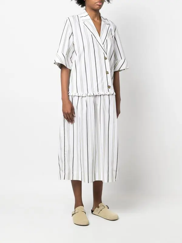 GANNI Striped Ruffle-trim Shirt Dress