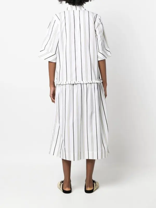 GANNI Striped Ruffle-trim Shirt Dress