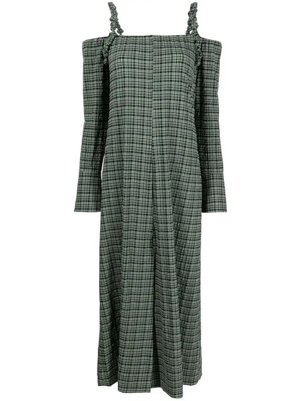 GANNI Seersucker Cold-shoulder Dress