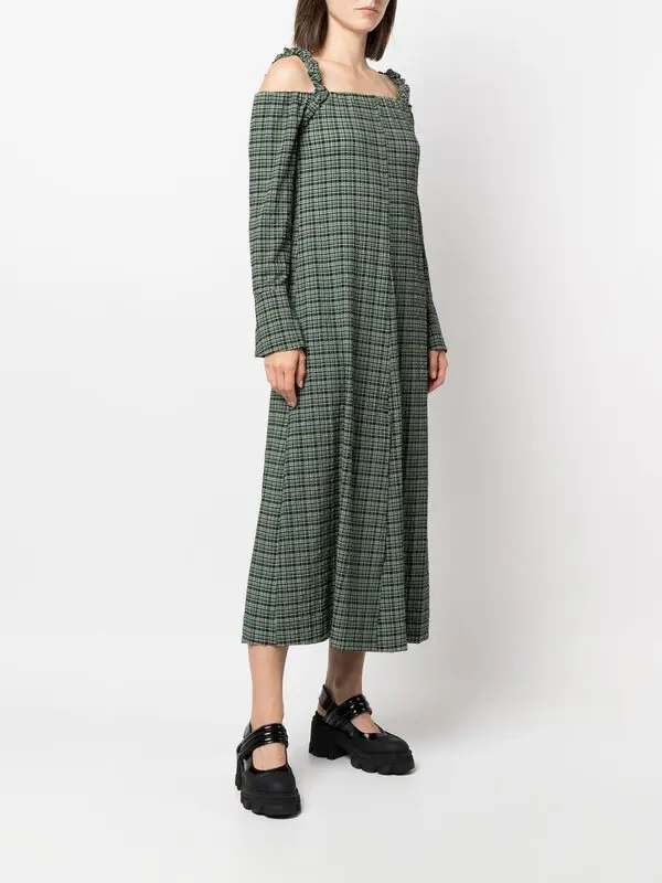 GANNI Seersucker Cold-shoulder Dress